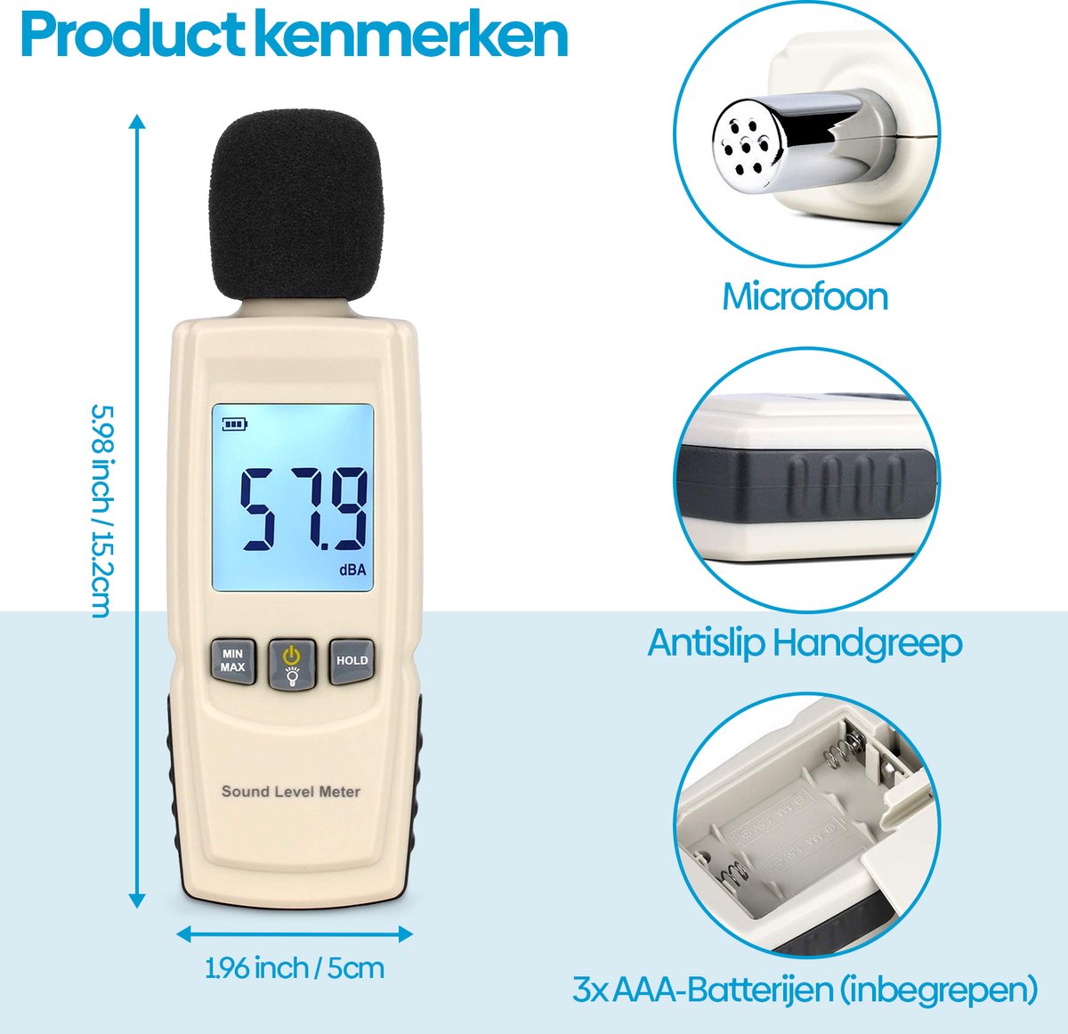 Benetech Decibelmeter - Incl. Batterijen - Geluidsmeter - Db Meter - 30 ...