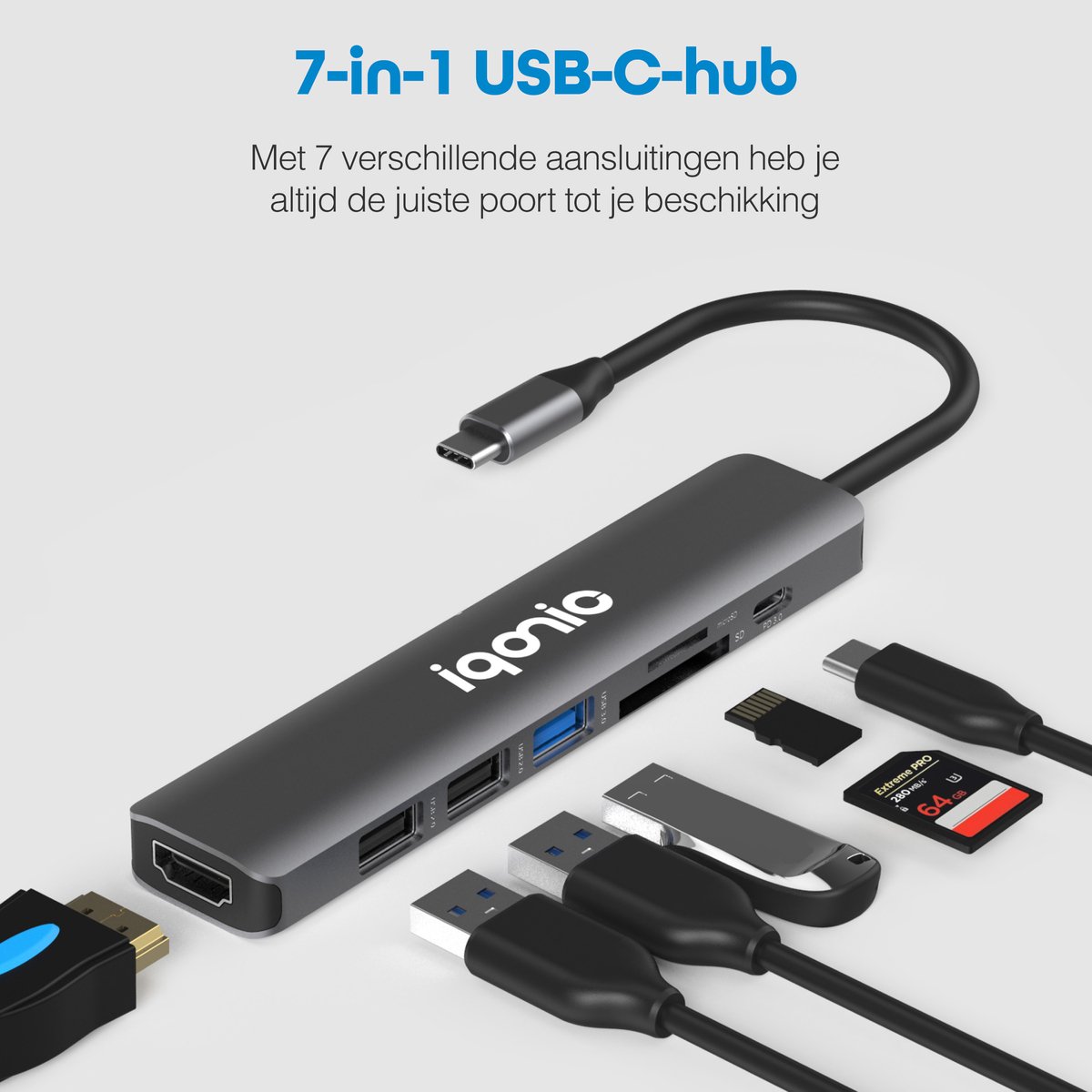 Iqonic USB C Hub - 4K HDMI - 7 in 1 USB Splitter 3.0 - Macbook ...