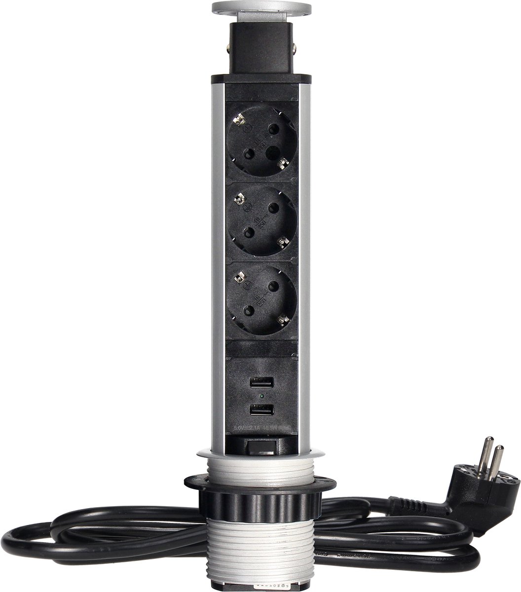 Verticale Stekkerdoos met USB - Pop up stekkerblok met 3 stopcontacten ...