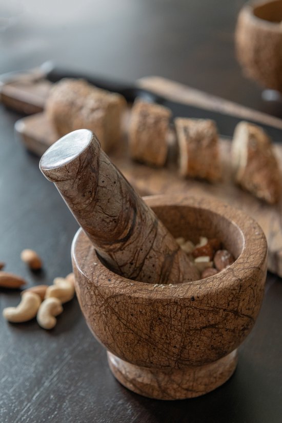 J-Line Oni Marmer vijzel - steen - bruin & oker - woonaccessoires | bol