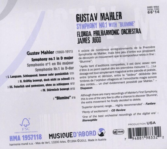 Gustav Mahler: Symphony No. 1 With 'Blumine', James Judd | CD (album) | Muziek | bol.com