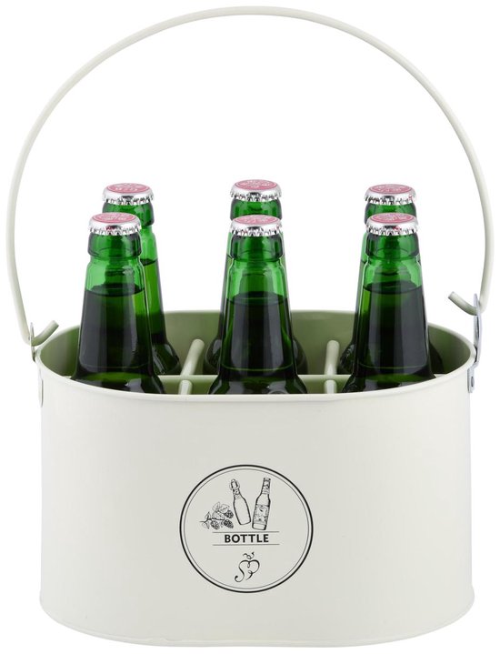 Flessenkrat met opener - Crème wit - voor 6 flesjes | bol