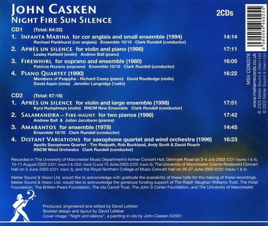 Various Artists - Casken: Night Fire Sun Silence (2 CD), various ...