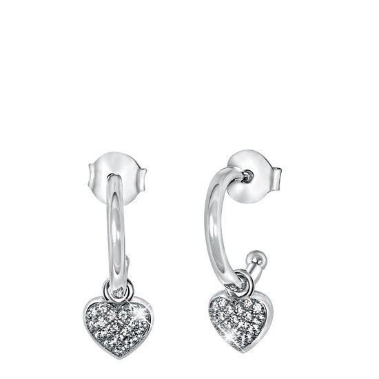 Lucardi - Dames Oorbellen hart met zirkonia - Oorbellen - Cadeau - Echt Zilver -... | bol.com
