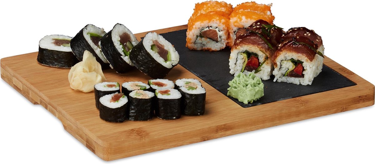 Relaxdays snijplank van bamboe en leisteen - serveerplank - vintage ...