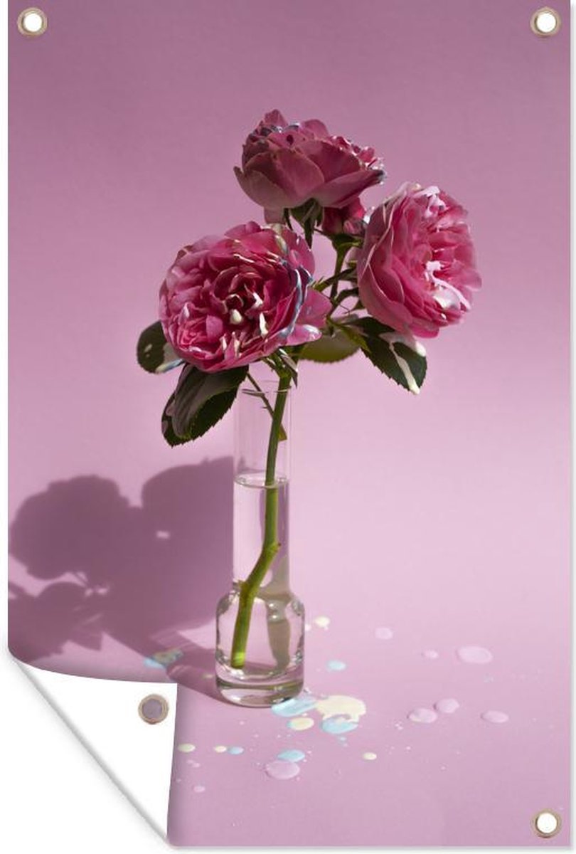 Roses roses sur fond rose affiche de jardin en vrac 120x180 cm - Toile ...