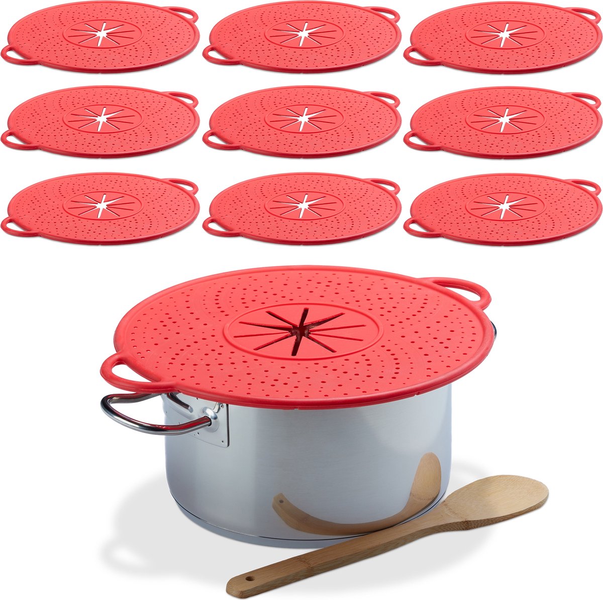 Relaxdays 10x spatdeksel siliconen - anti-spatdeksel 30 Ø - anti-overkookdeksel | bol