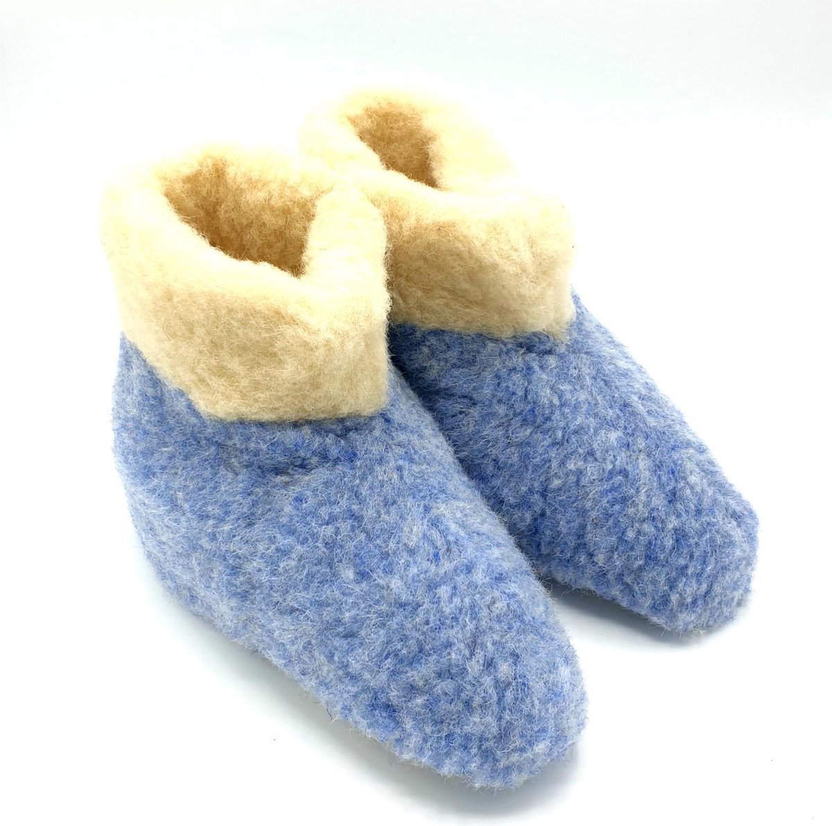 wollen sloffen 100% wol pantoffels -blauw/wit hoog model- maat 42 | bol.com