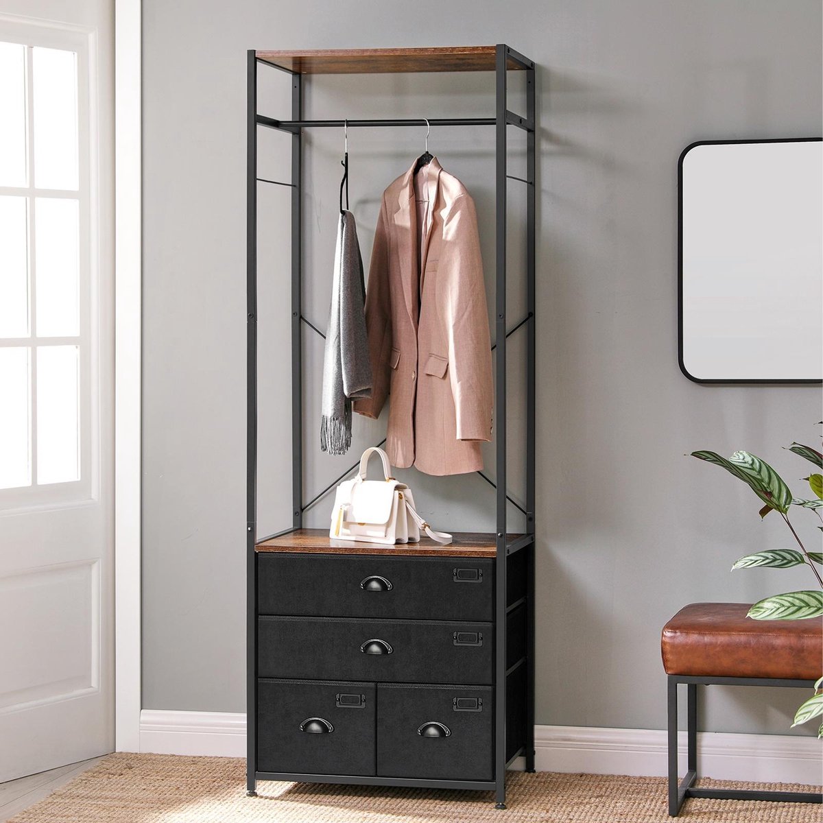 Open Kleerkast in Metaal en MDF met Stoffen Lades - Hoge Kleding Kast ...