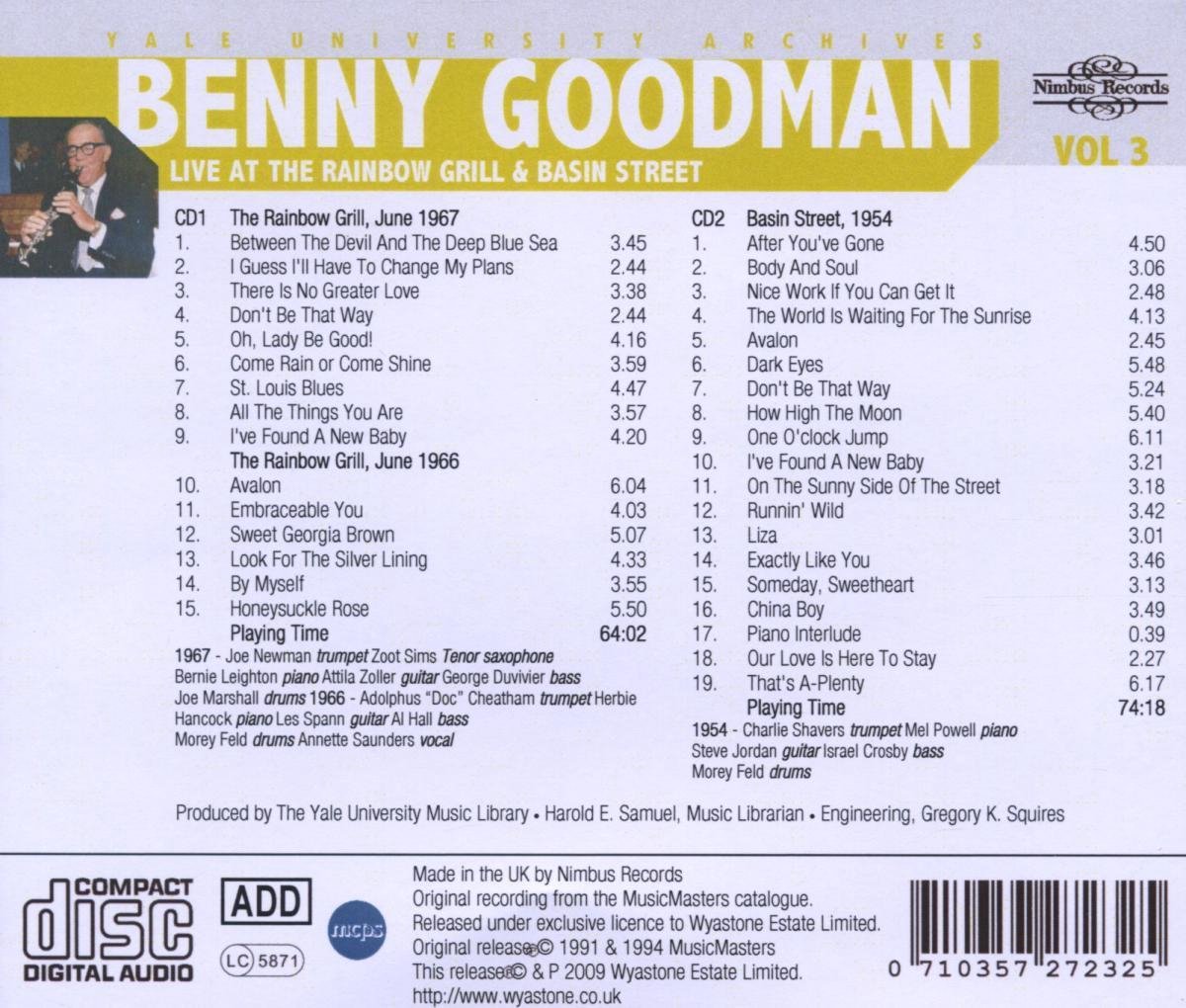 Goodman - Benny Goodman - The Yale University (2 CD), Goodman | CD ...