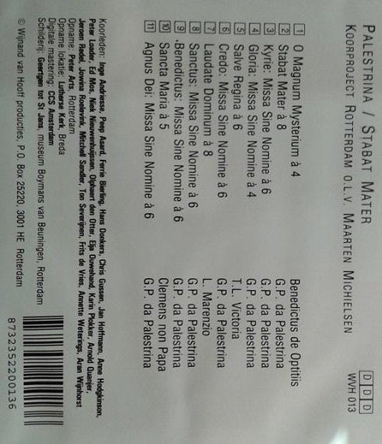 PALESTRINA: STABAT MATER, KOORPROJECT ROTTERDAM / MAARTEN MICHIELSEN ...