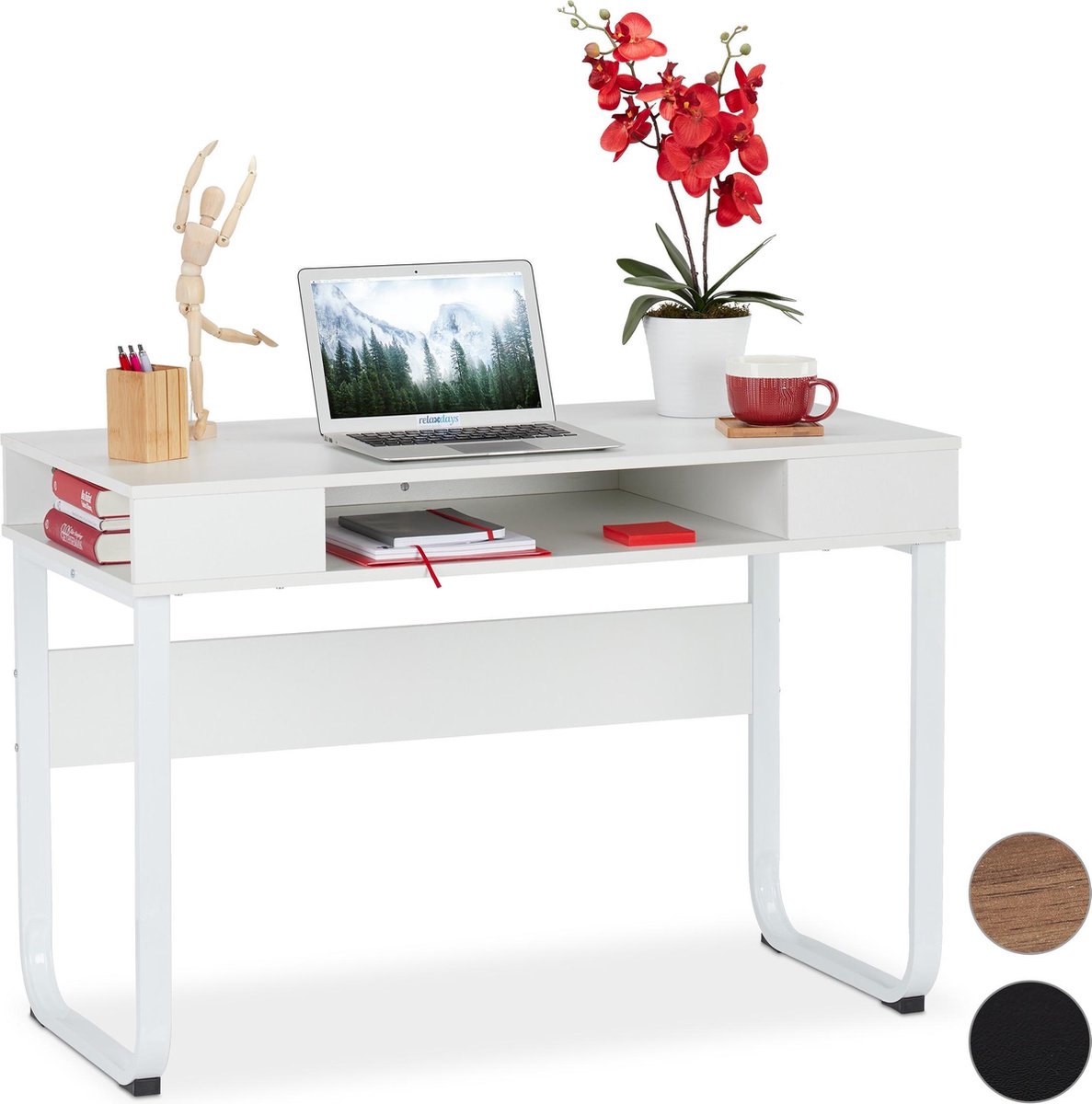 Relaxdays bureau - 3 open vakken - computertafel 74,5 x 110 x 55 cm ...