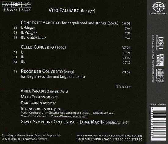 Dan Laurin, Anna Paradiso, Mats Olofsson - Palumbo: Three Concertos ... Dan Laurin, Anna Paradiso, Mats Olofsson - Palumbo: Three Concertos ...