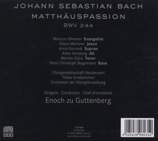 Bach Matthauspassion, Klaus Mertens Marcus Ullmann | CD (album ...
