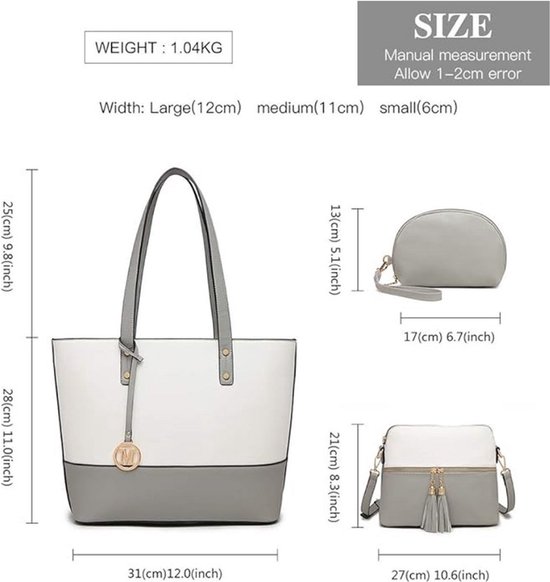 Handtassen Dames Grote Draagtassen in Contrasterende Kleur 3-Delige Set ...