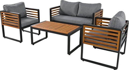 Merax Loungeset Tuin 4 Personen – 4-delige Tuinset met Bank – 2 Stoelen ...
