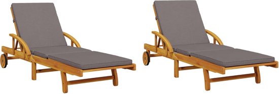 vidaXL Ligbedden 2 st met kussens - Acaciahout Ligstoel - Lounge Chair ...