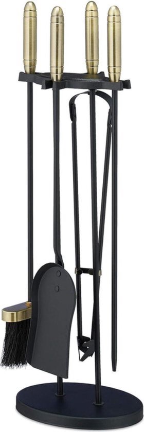 Haardset 5-delige set met schep-bezem pook tang houder van staal en ...