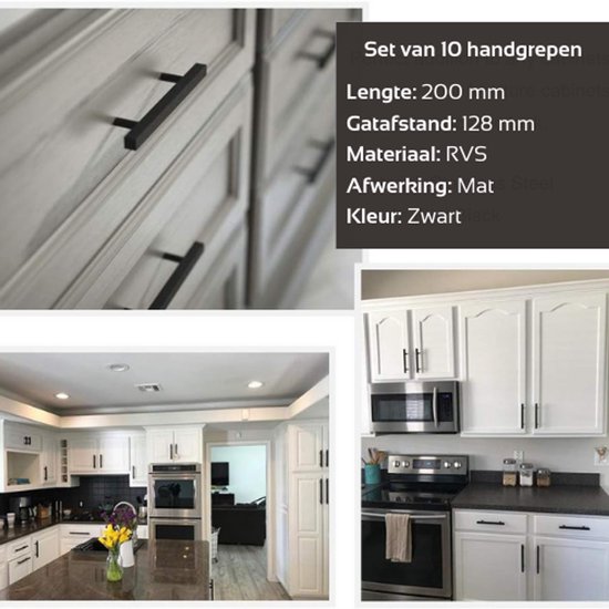 Handgreep Zwart - Set van 10 - Metaal - RVS - 128mm Hartafstand ...