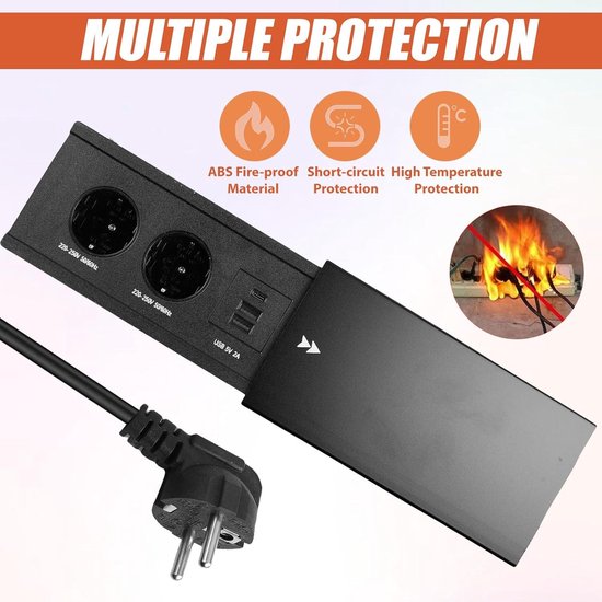 4-in-1 tafelstopcontact met 2 USB A en 1 Type-C - aluminium tafelblad ...