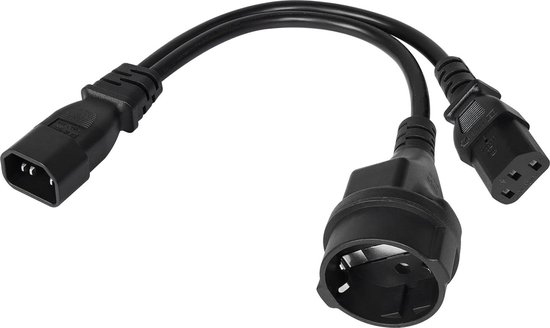 Y Splitter Power Cable IEC 320 C14 to C13+CEE 7/7 Grounded Socket Extension Cable for... | bol