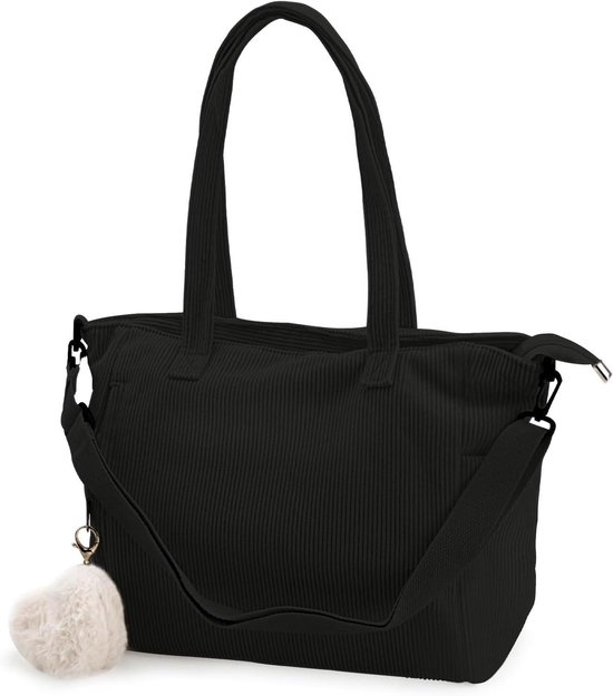 Grote handtas corduroy - beige shoudertas - dames tote voor ...