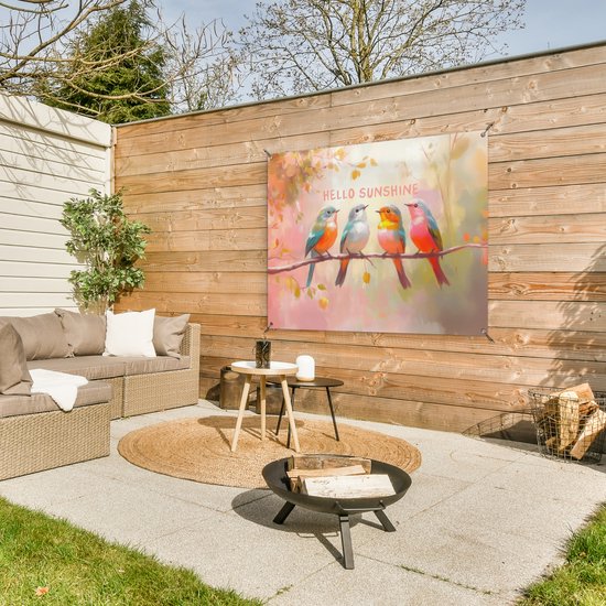 Tuinposter 120x90 cm - Tuindecoratie Vogels - Tak - Quote - Roze ...