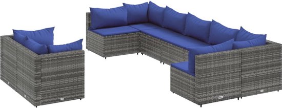 vidaXL Loungeset - 9-delig - Grijs - Inclusief kussens | bol