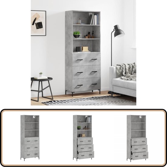 vidaXL Hoge Kast - Betongrijs - 69,5x34x180 cm Hoge Kast - Kast Beton ...
