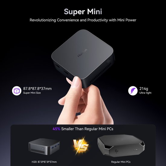 HUIDUN H20 Mini PC Intel 12th N95 16GB+512GB M.2 SSD Mini Computer ...