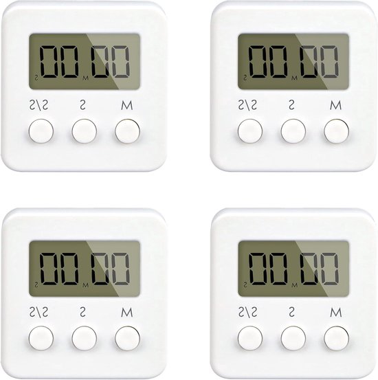 Digitale timer - mini-stopwatches met alarm - 4 stuks - wit | bol