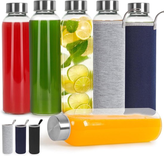 Glazen flessenset voor sap en smoothies - 6 stuks - 500 ml - Glas met ...