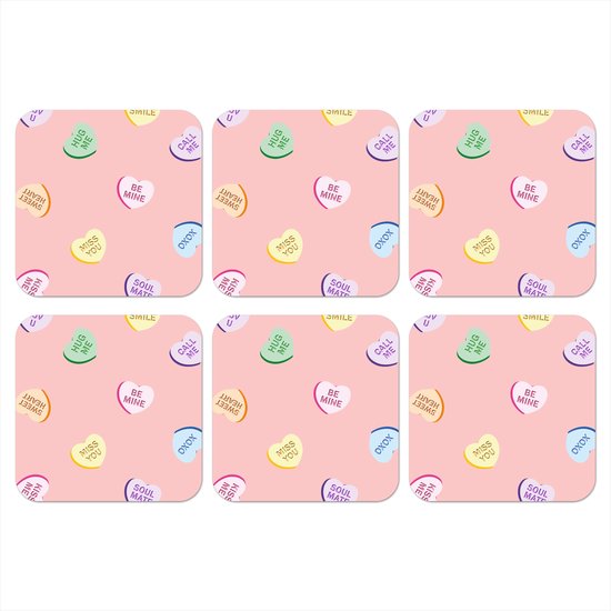 Onderzetters voor glazen - Hart - Snoep - Pastel - Tekst - 10x10 cm ...