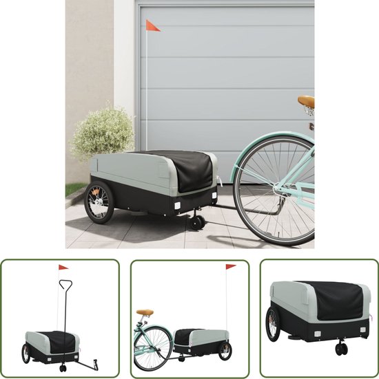 The Living Store Fietstrailer 45 kg ijzer zwart en grijs - Fietskar ...