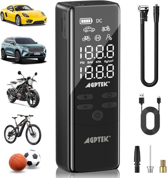 Draagbare luchtcompressor met bandenspanningsmeter - 150PSI, 5000mAh en... | bol