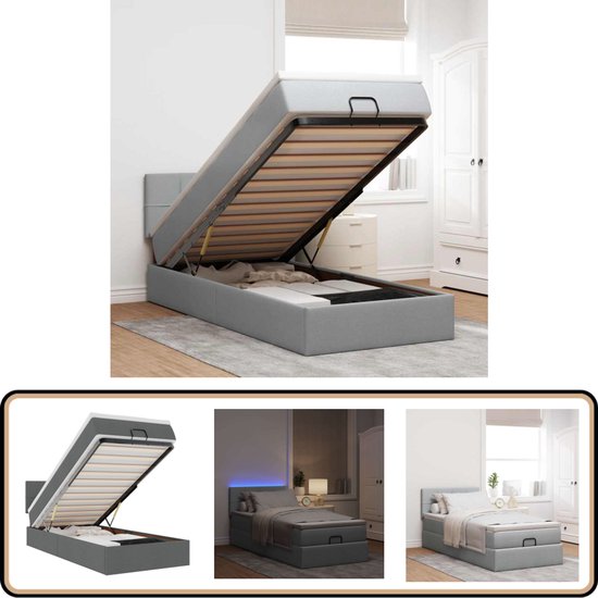 vidaXL Bed poef met matras en LED's stof 80x200 cm lichtgrijs | bol