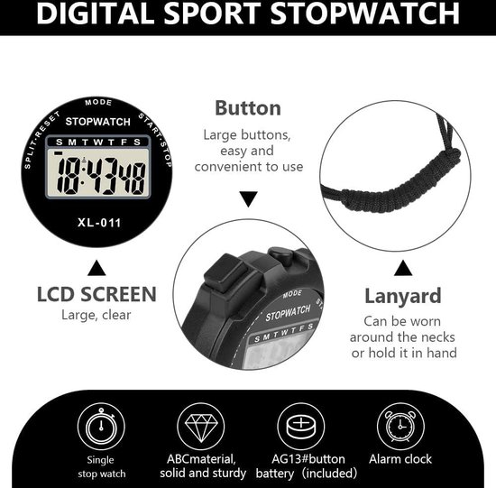 Multifunctionele Sport Stopwatch Timer - Groot Display Single Lap-Split Memory... | bol