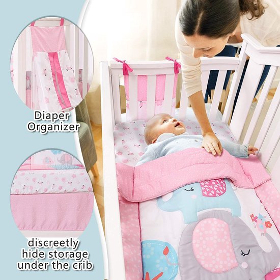 YJM Olifant kinderbedje set 4 stuks voor meisjes met dekbed hoeslaken ...