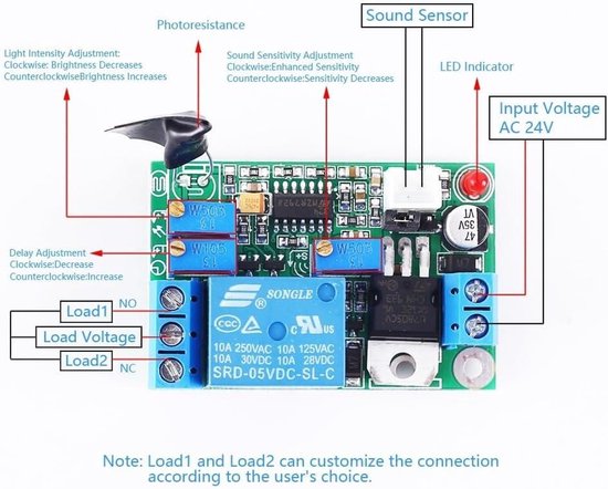 Sound Sensor Relay Switch Module 12V/24V Microphone Light Sensor ...