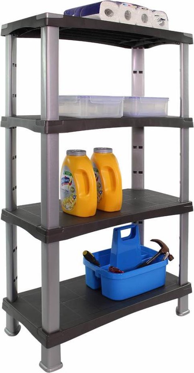 Kunststof opbergrek met 4 in hoogte verstelbare etages antraciet | bol.com