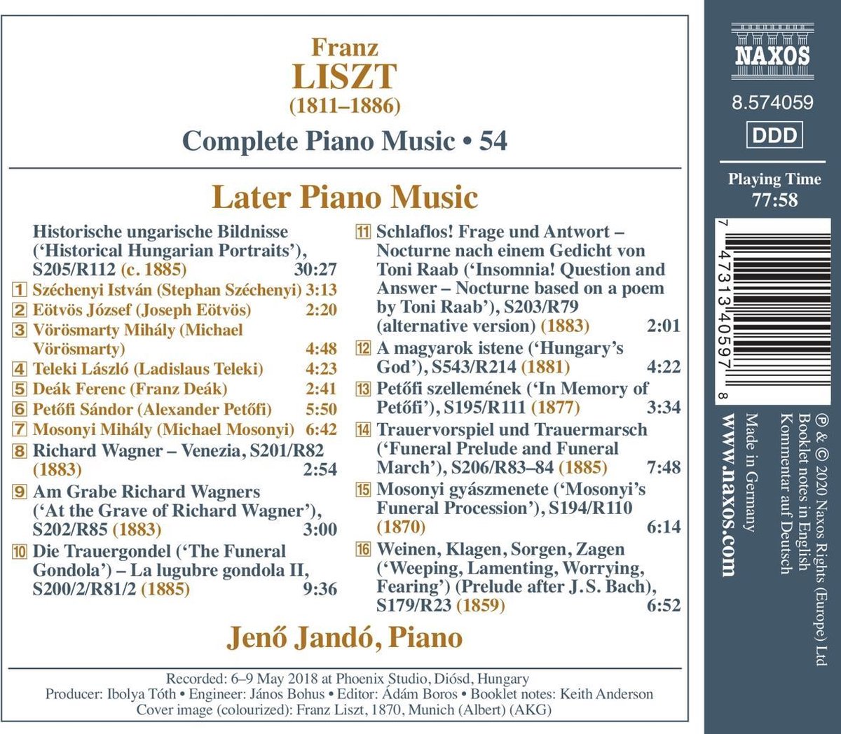 Franz Liszt: Complete Piano Music Vol. 54 - Historical Hungarian ...
