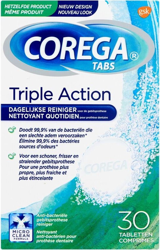 6x Corega Tabs Triple Action 3 min 30 stuks | bol.com