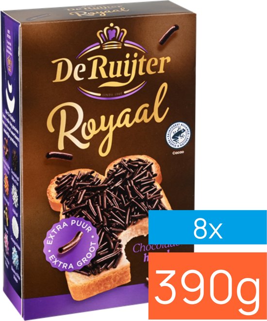 2 pakken De Ruijter Royaal Hagelslag Extra Puur 390g | bol