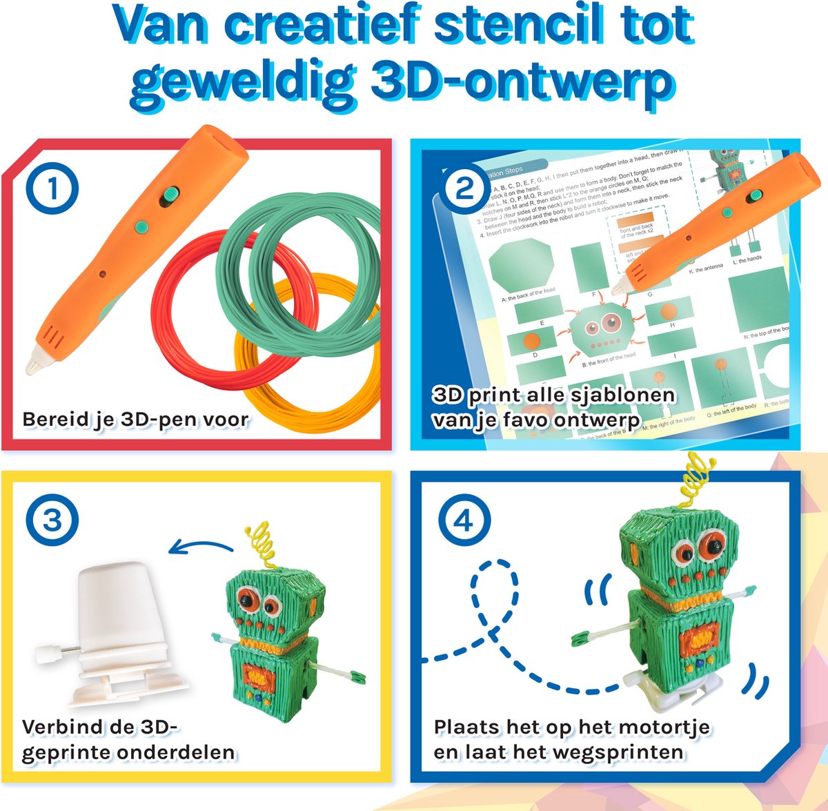 3D&Print 3D-Pen DIY Kit met Filament - Sjablonen - Wandelende Robots ...