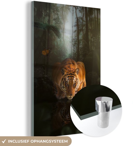 MuchoWow® Glasschilderij 40x60 cm - Schilderij acrylglas - Tijger - Goud - Jungle -... | bol