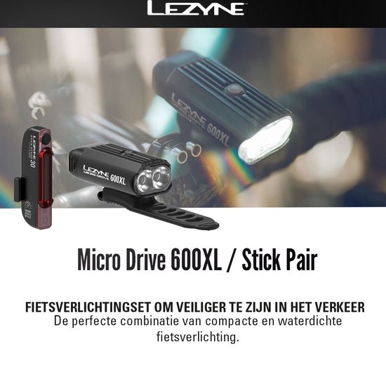Lezyne Micro Drive 600XL / Stick Pair - Oplaadbare LED fietslampen ...