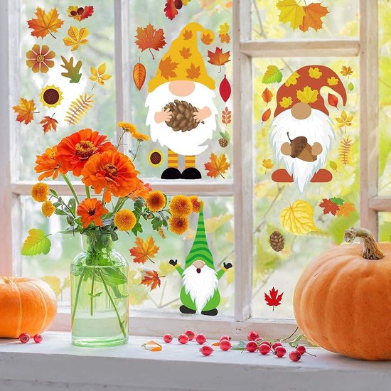 Thanksgiving decoratieve raamstickers - 9x vellen - grote kabouter ...