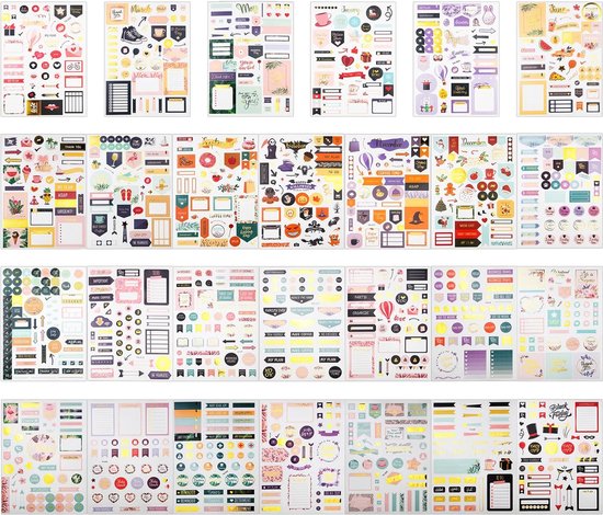 27 vellen 1230 stuks bullet journal stickers voor kalender, dagboek en ...