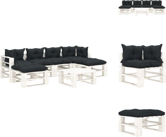 vidaXL Pallet Loungeset - Hoekbank - Middenbank - Hout - Antraciet/Wit ...