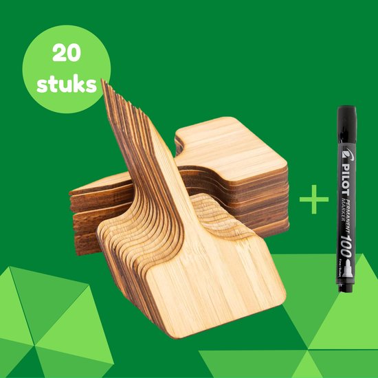 Tomassio Plantenlabels Bamboe Set van 20 - Incl. watervaste stift ...
